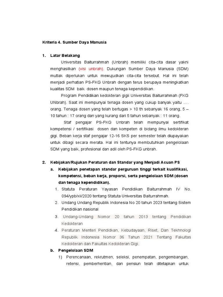 Pengelolaan SDM di FKG Unbrah | PDF