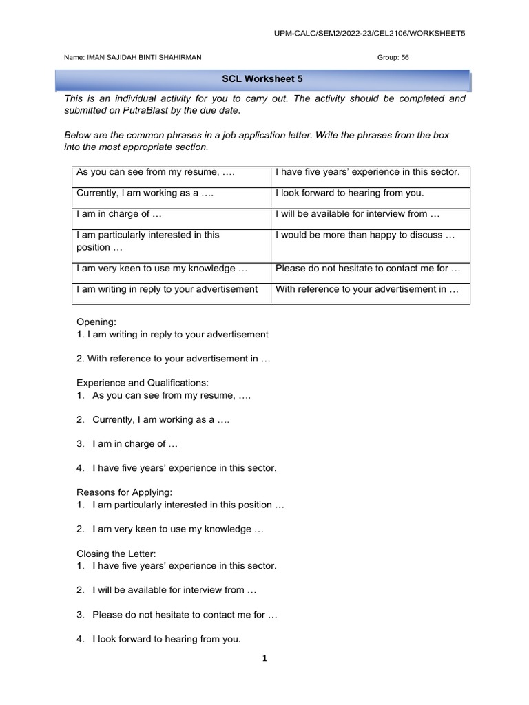 Cel2106 Scl Worksheet 5 Pdf