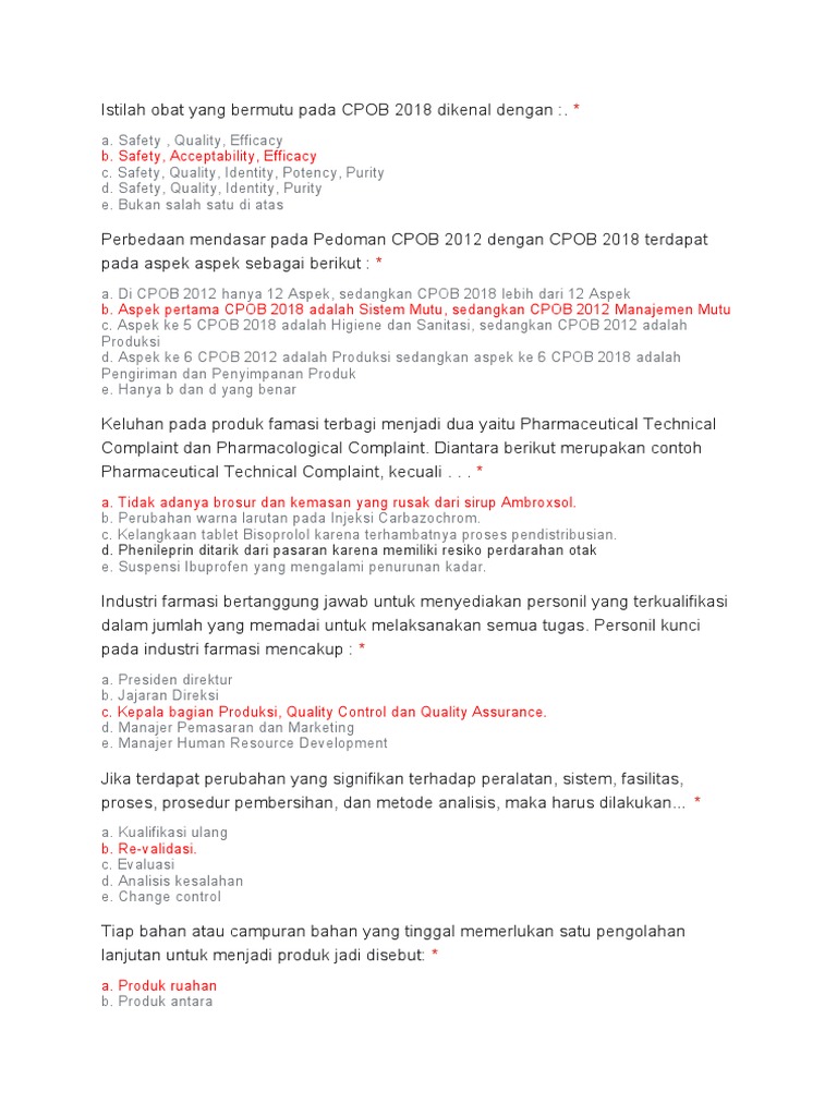 Perbandingan CPOB 2018 dan 2012 | PDF