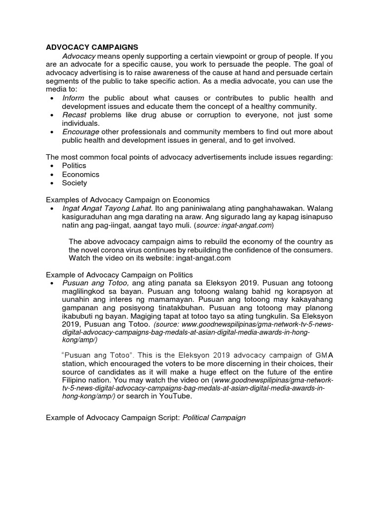 Advocacy Campaign Examples and Scripts | PDF