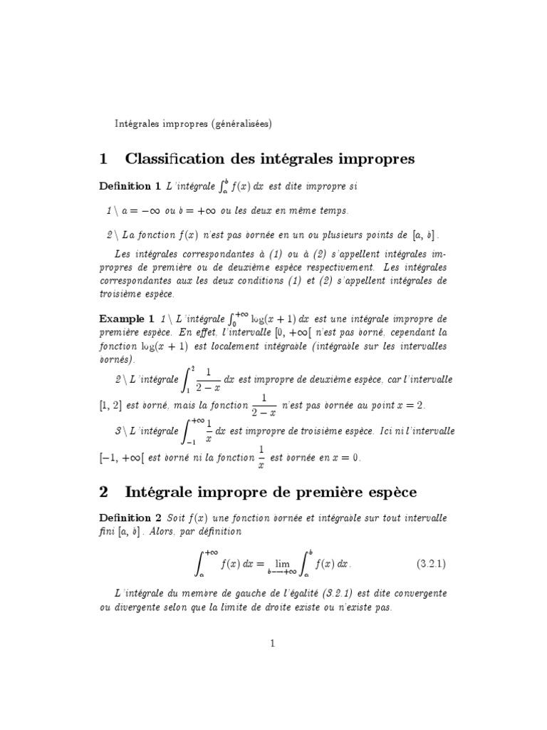 Intégrales Impropres et Généralisées | PDF | Intégral | Limite ...