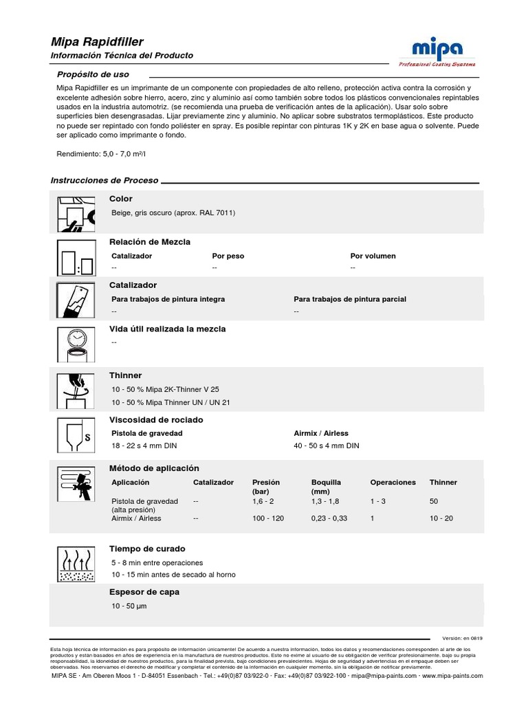 Mipa Rapidfiller ES | PDF | Materiales | Química