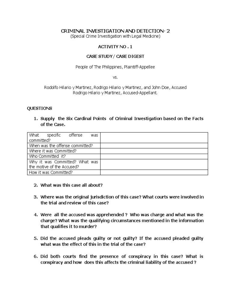 Case Study: People vs. Rodrigo Hilario | PDF | Crime & Violence | Crimes