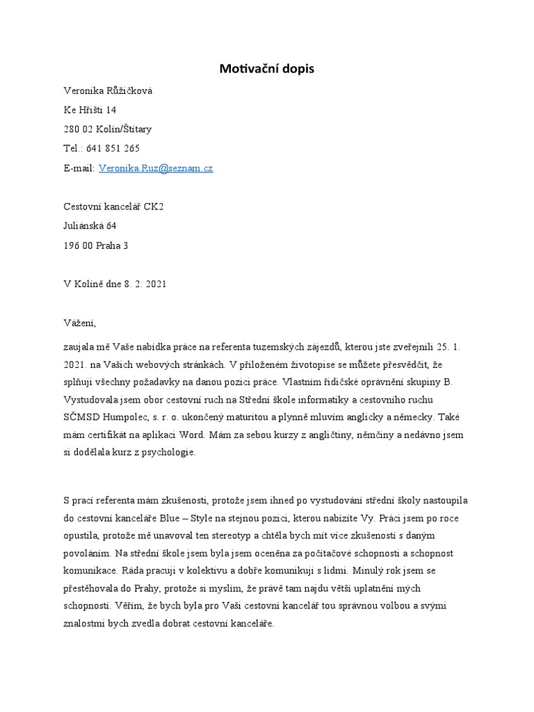 Motivacni dopis | PDF