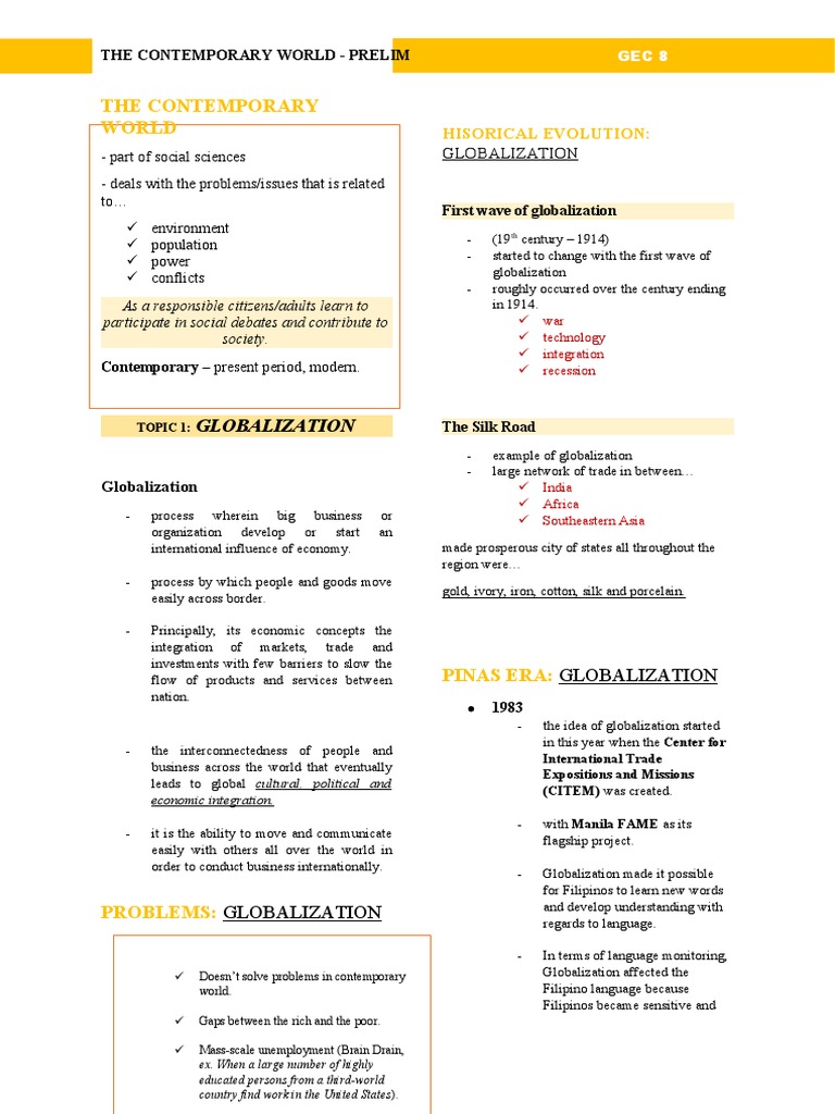 The Contemporary World Prelim | PDF