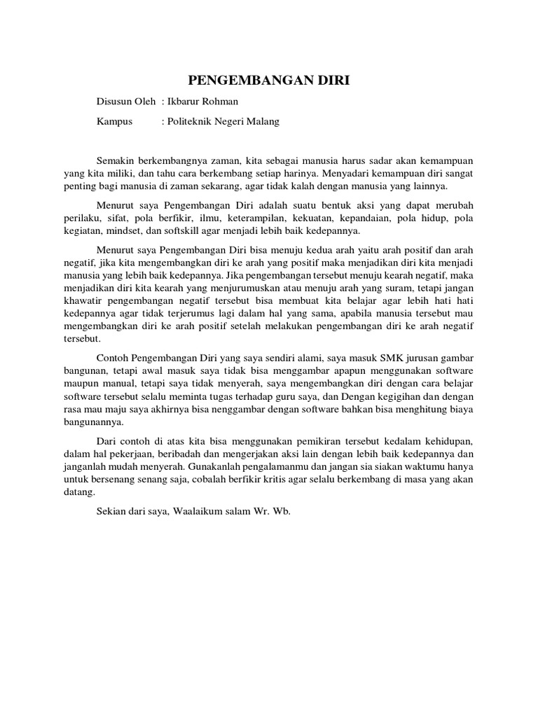 Essay Pengembangan Diri | PDF | Pengembangan Diri