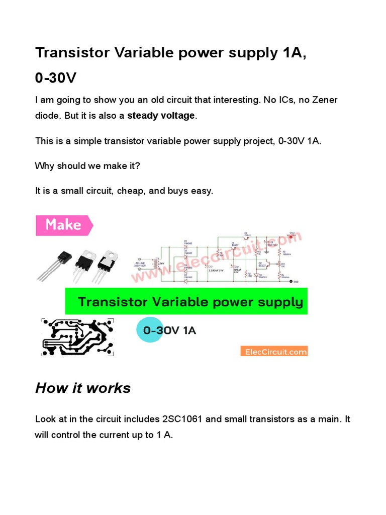 Transistor-Variable-power-supply-1A-0-30V | PDF | Power Supply ...