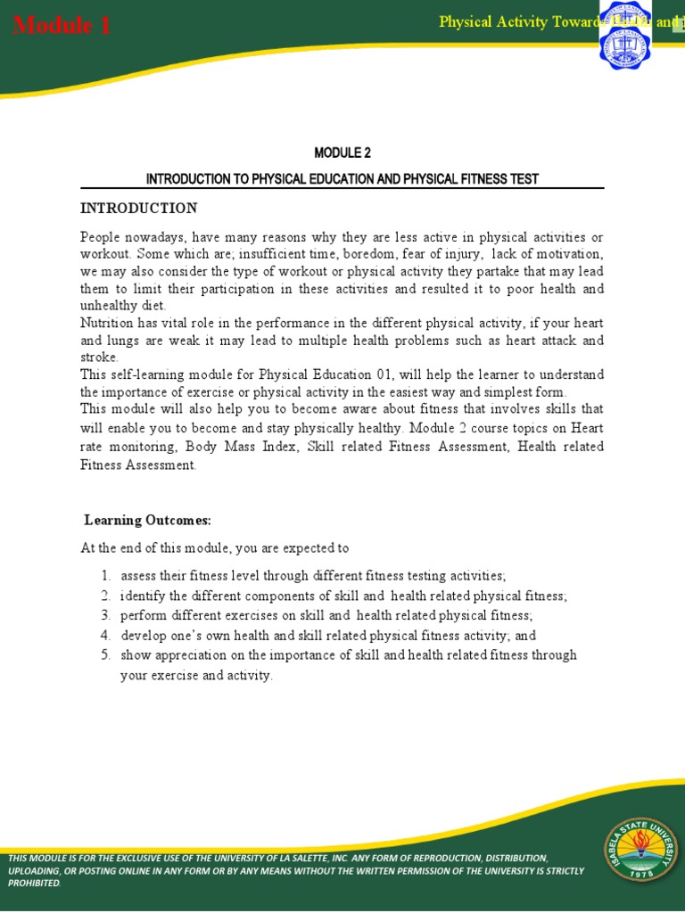 PE01 MODULE 1 Introduction To PE | PDF | Body Mass Index | Pulse