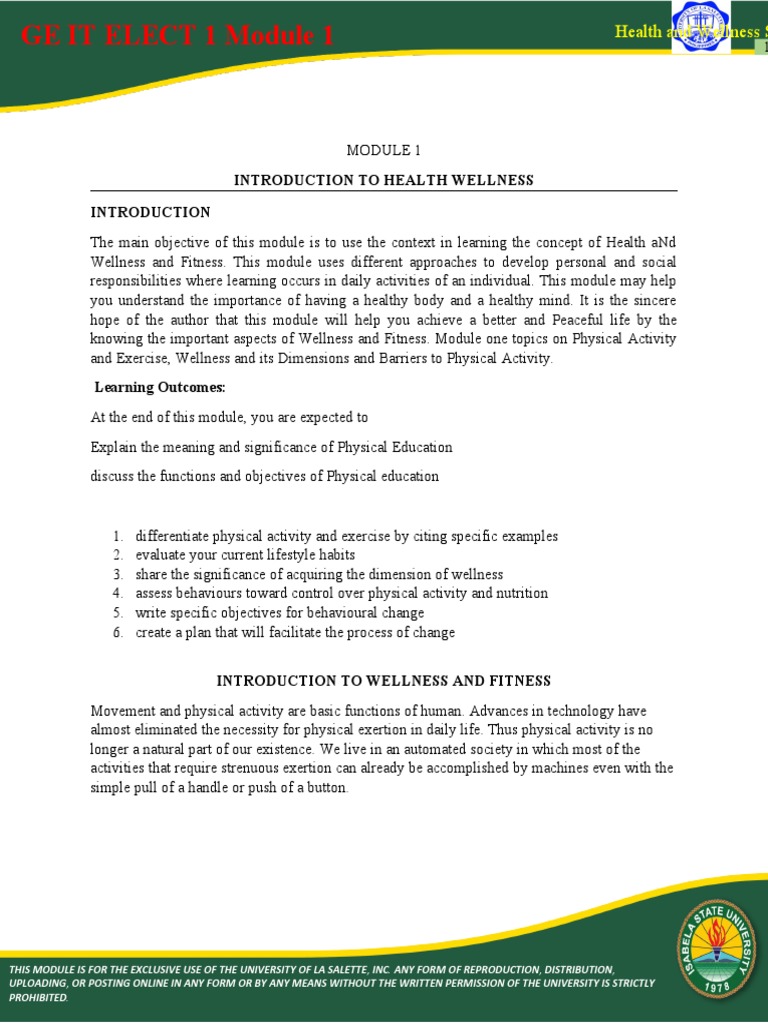 Health and Wellness Module 1 | PDF | Physical Fitness | Psychology