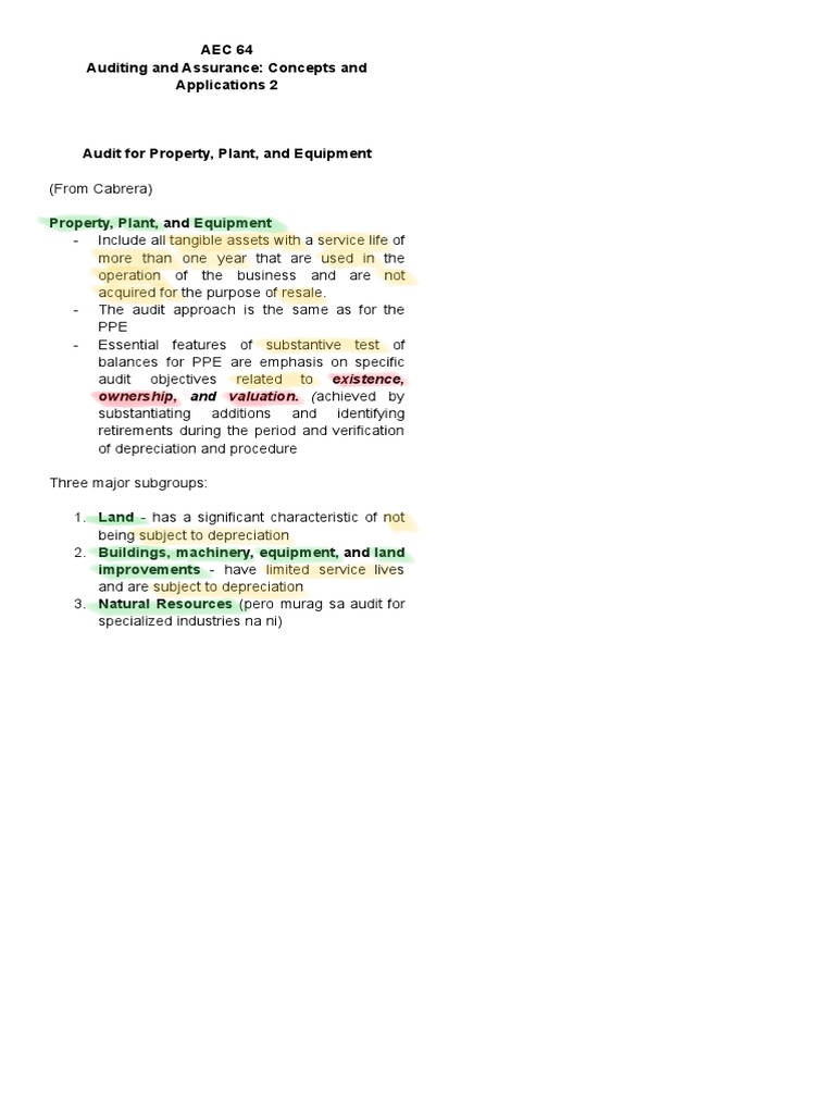 Audit 2, AEC-64 AUDIT PPE | PDF | Depreciation | Audit