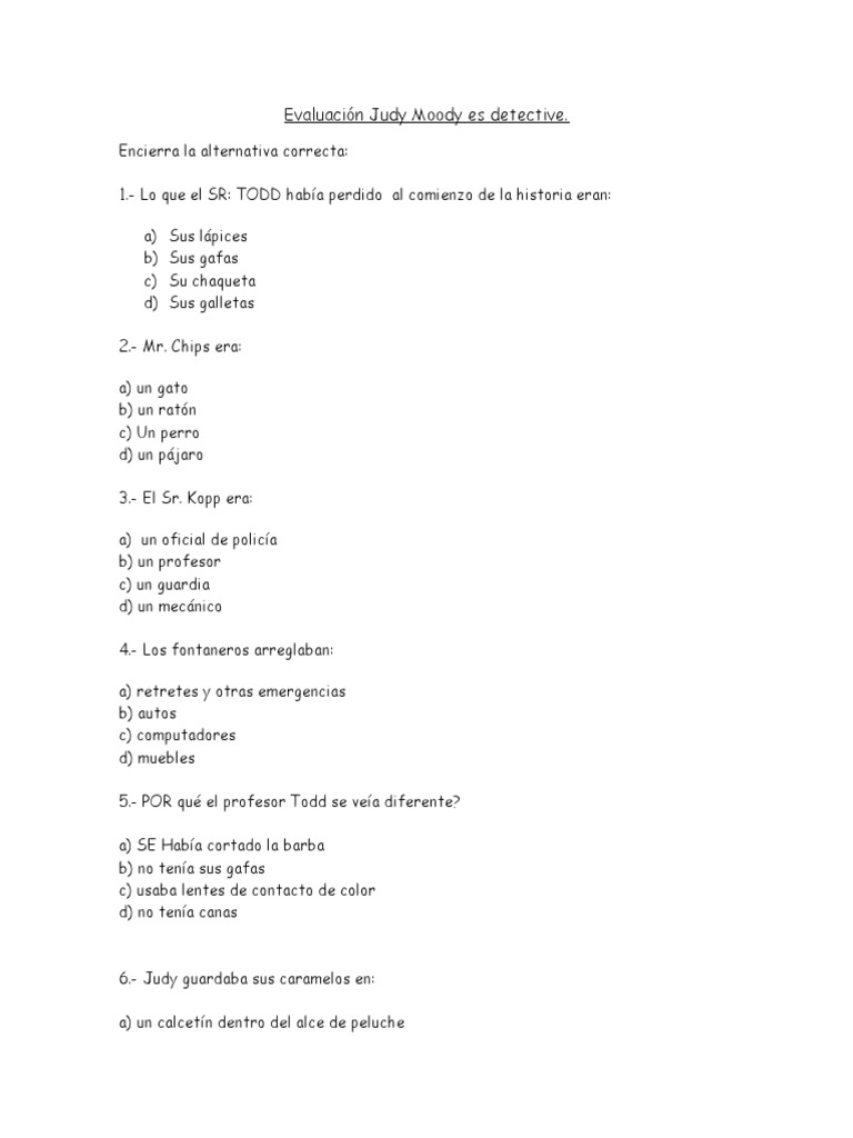 Evaluación Judy Moody Es Detective | PDF