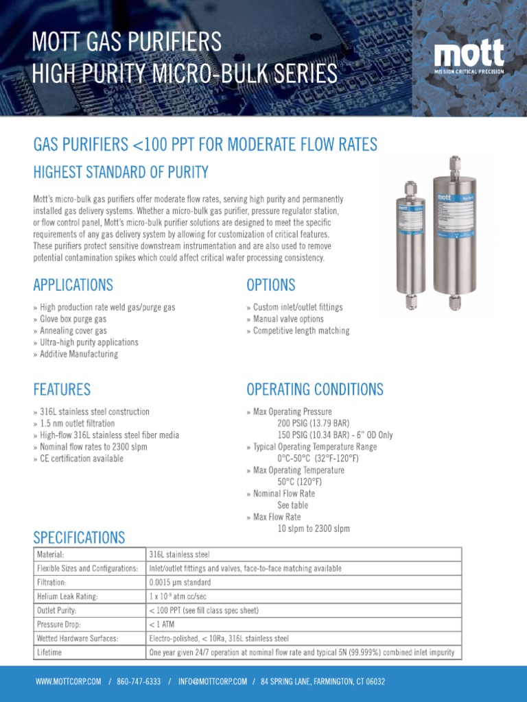 Mott Gas Purifiers Micro Bulk MGPs Rev 1022 | PDF
