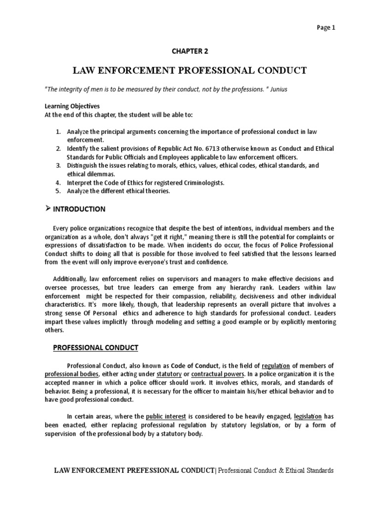 Ethics and Conduct in Law Enforcement | PDF | Criminology | Police