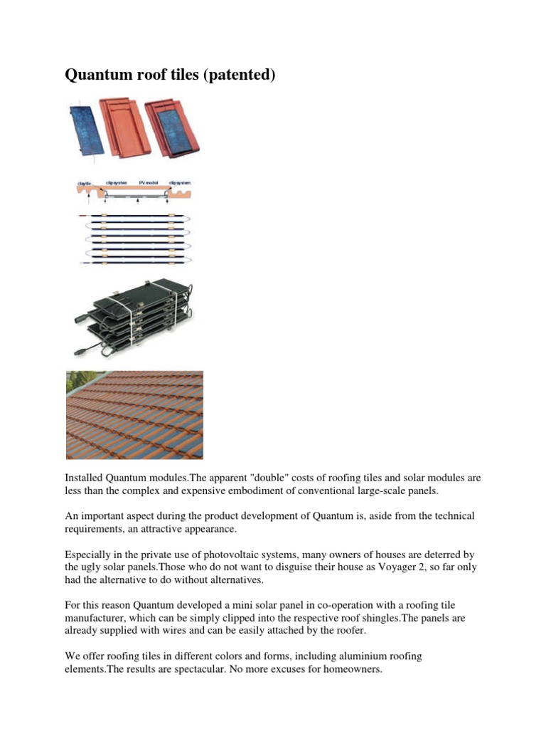 Quantum Roof Tiles (Patented) | PDF | Roof | Solar Panel
