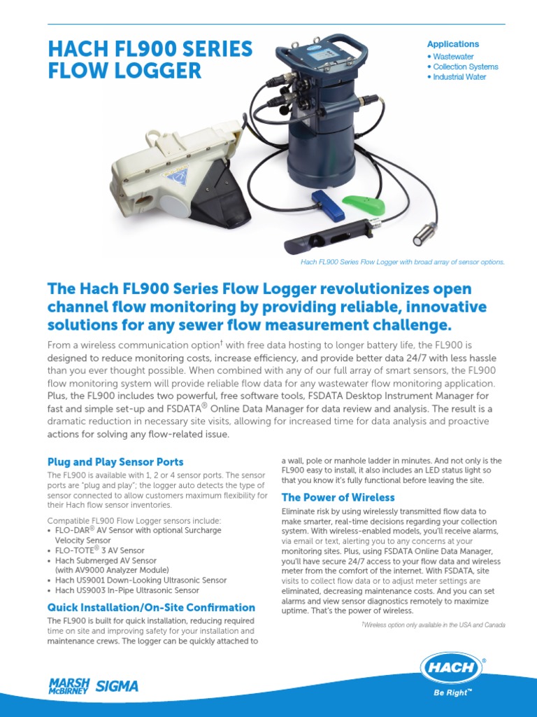 HACH FL900 Flow Logger Product Sheet PDF | PDF | Flash Memory | Wireless