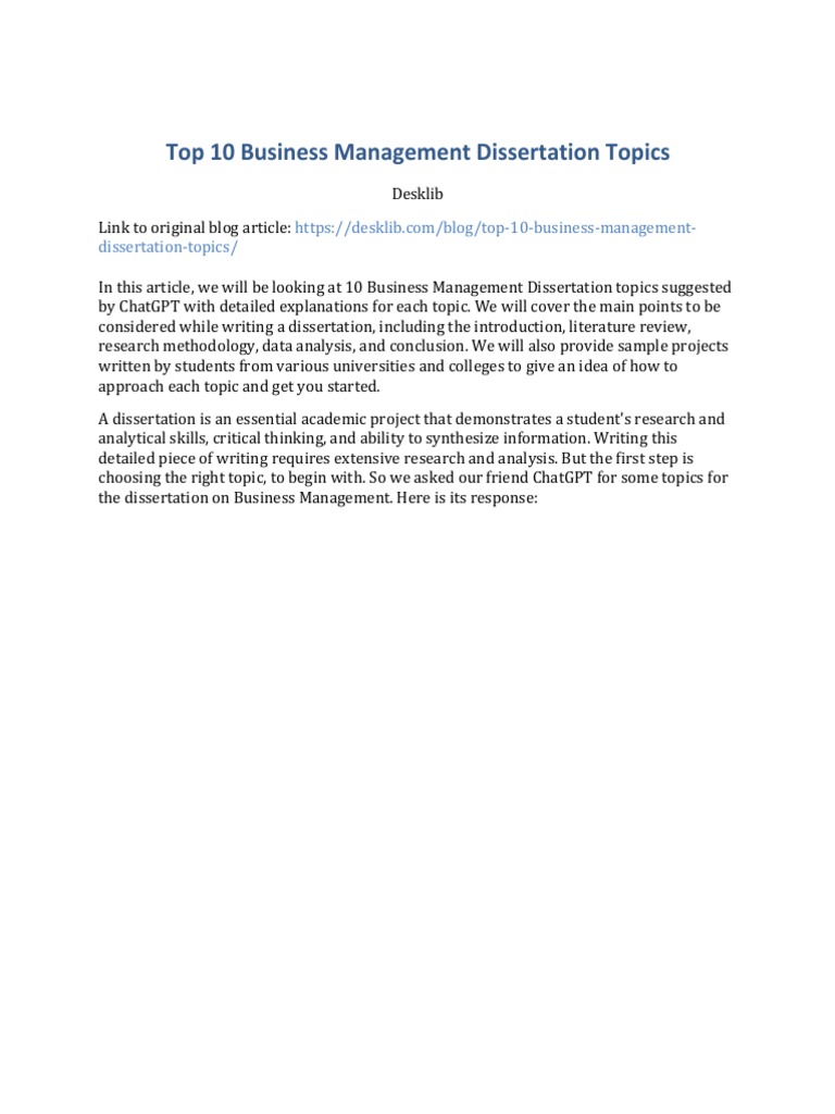 Best Business Management Dissertation Topics and Sample Projects | PDF ...