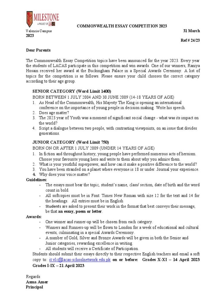 Commonwealth Essay Competition 2023 | PDF | Travel | Foreign Language ...