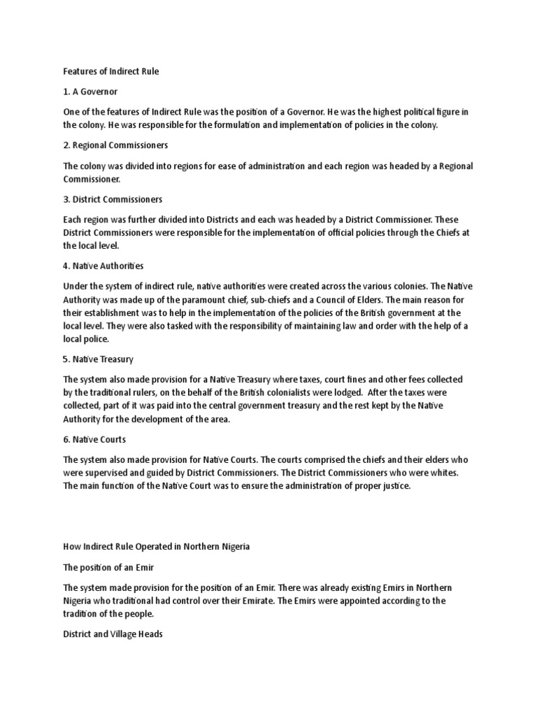 Features of Indirect Rule Explained | PDF | Taxes | Governance
