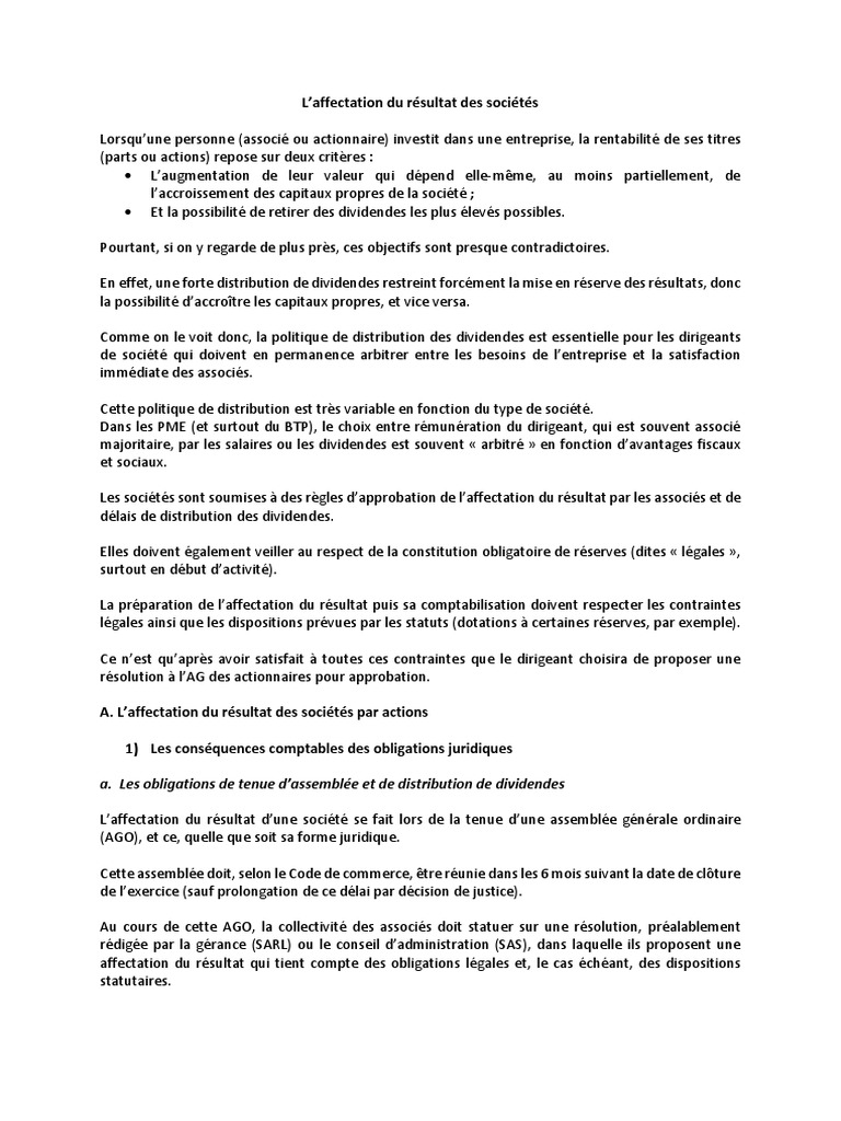 L'affectation Du Résultat | PDF