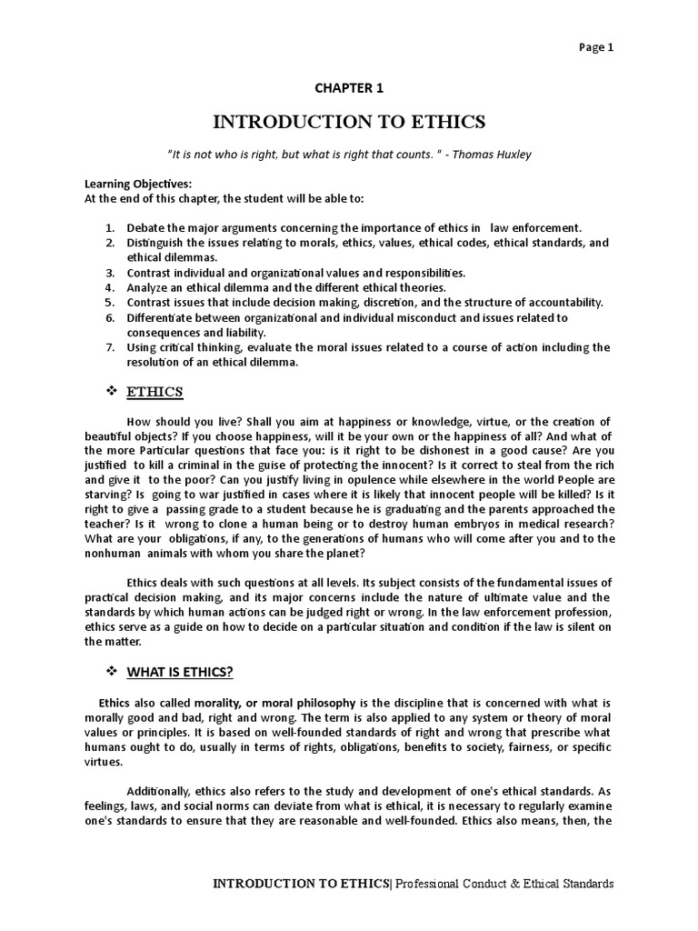 Chapter 1 - INTRODUCTION TO ETHICS | PDF | Morality | John Rawls