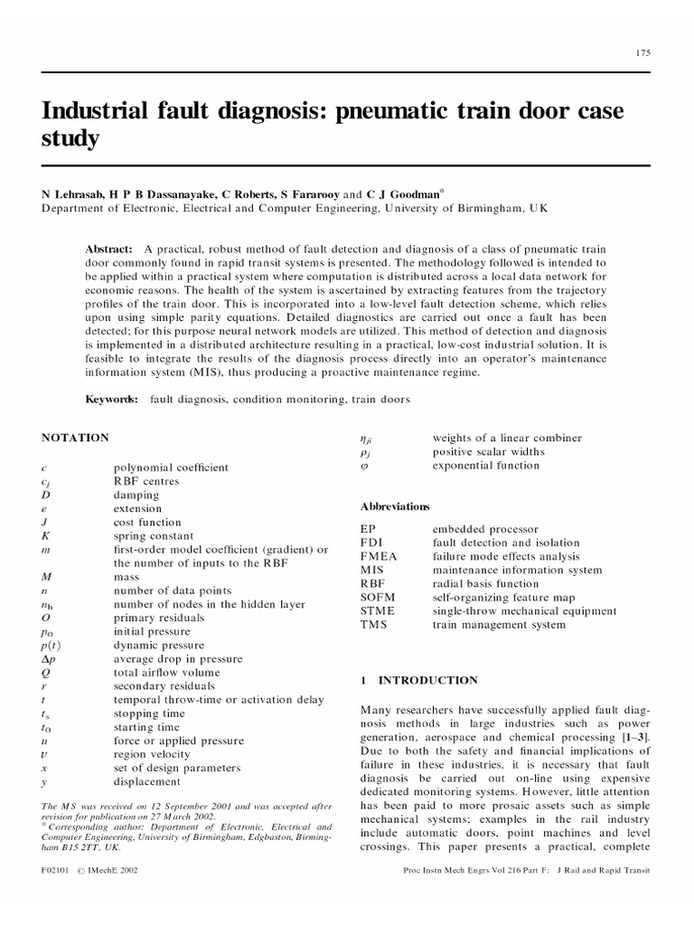Industrial fault diagnosis_ Pneumatic train door case study | PDF