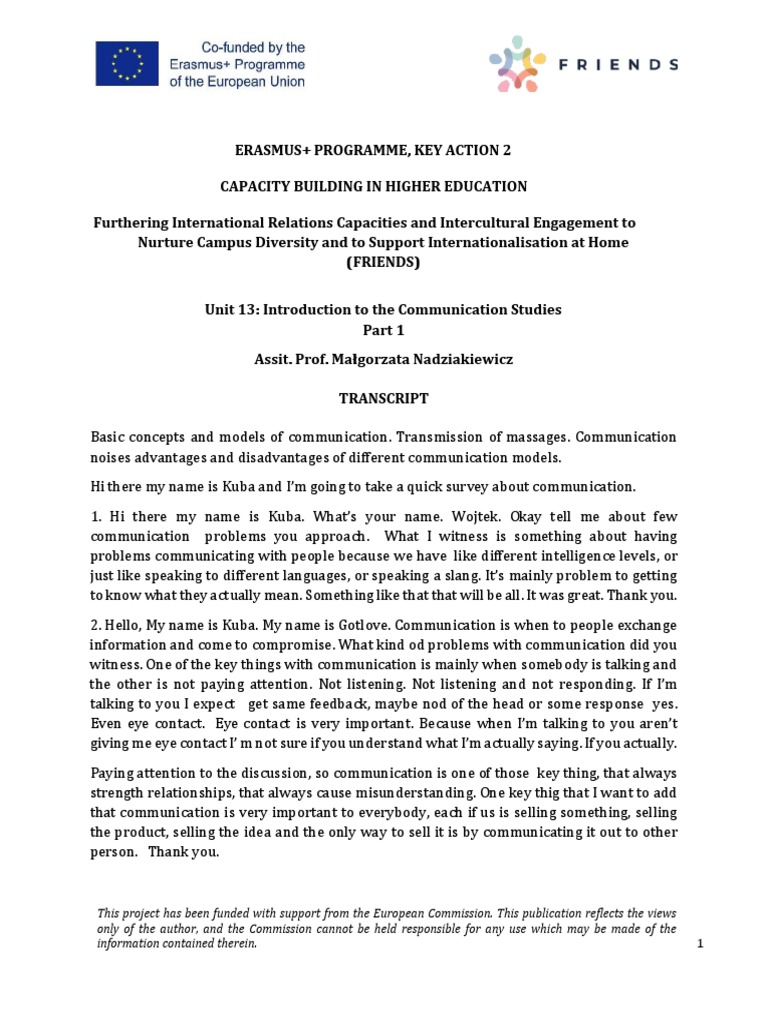 Unit 13 Transcript Updated PDF | PDF | Communication | Interpersonal ...