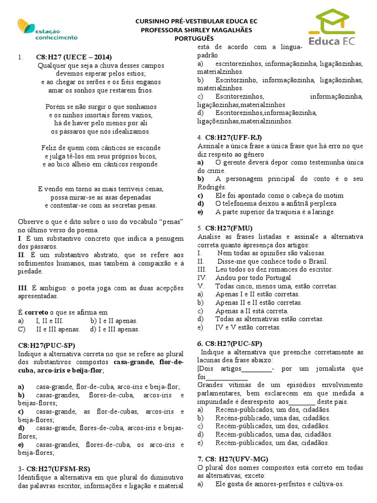 AULA I - Morfologia, Cursinho - Intensivão No Gabriel Pimenta. | PDF