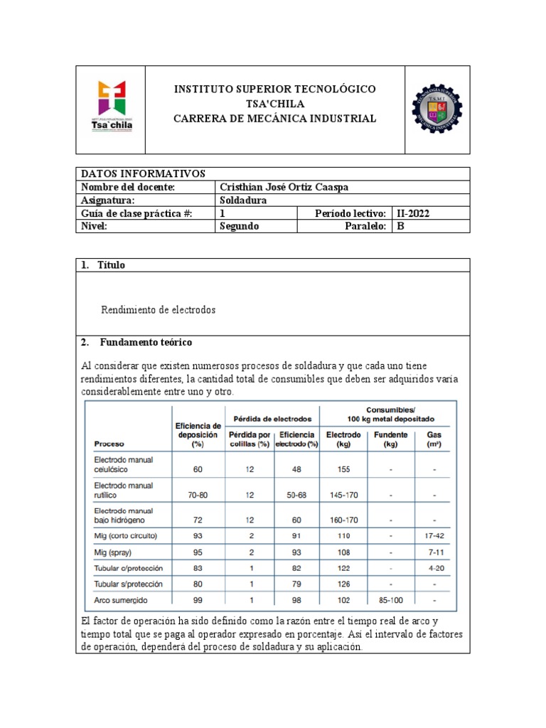 Informe de Rendimiento de Soldadura | PDF