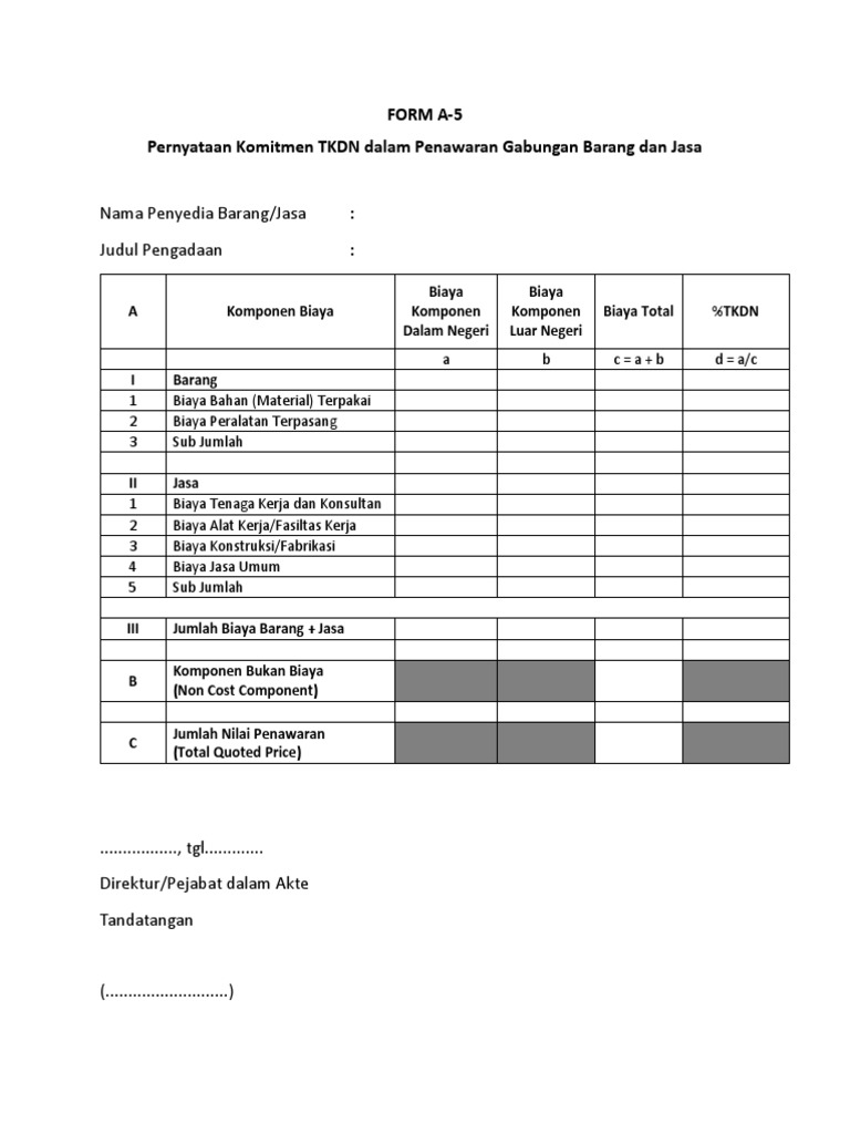 FORM A5 TKDN PT Pertagas Gas | PDF
