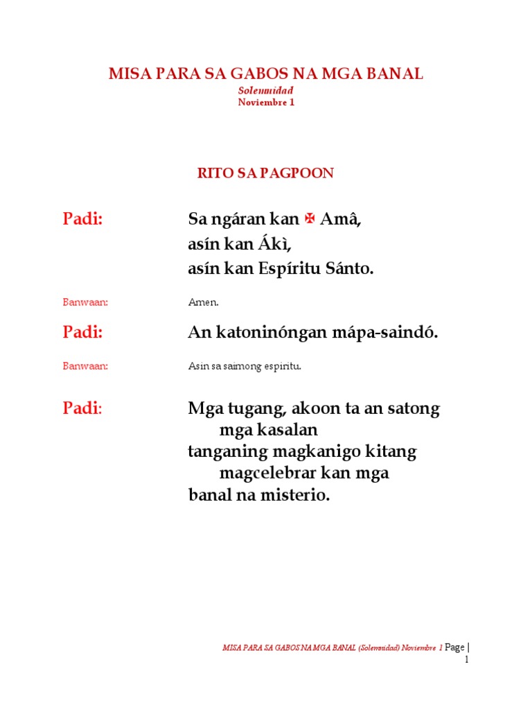 rito-MISA PARA SA GABOS NA MGA BANAL - Nov.1 | PDF