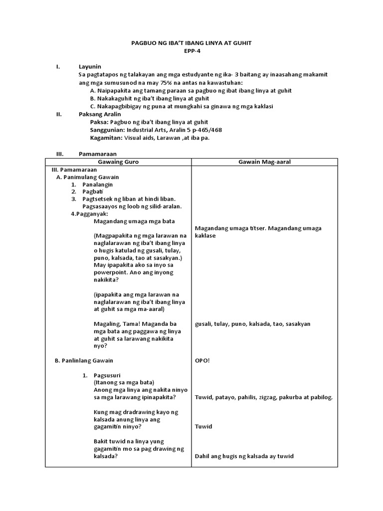 Lesson Plan No 1 Epp4 Alphabeto NG Linya | PDF