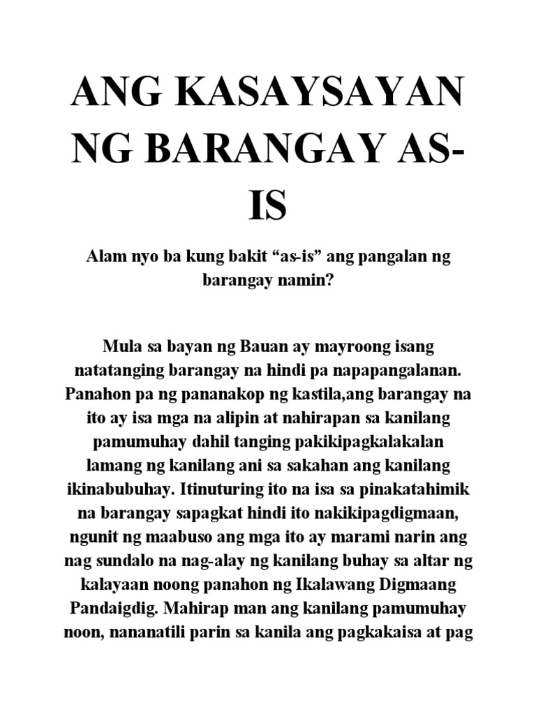 (FILIPINO) Alamat NG Barangay As-Is | PDF