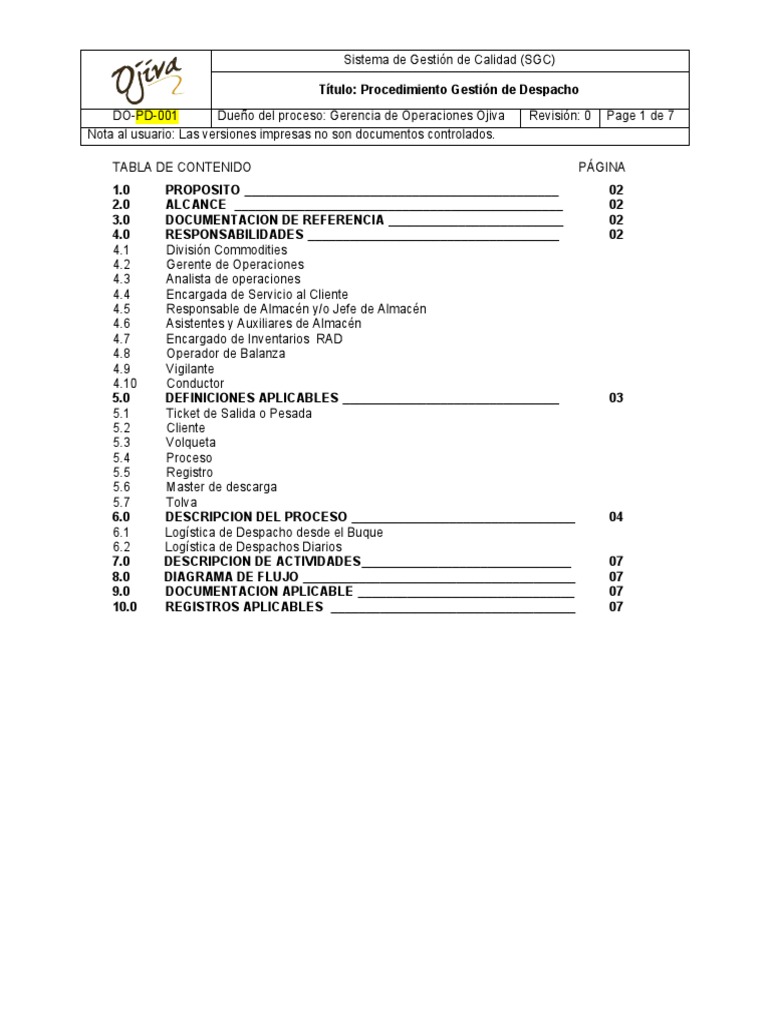 Procedimiento Gestión de Despacho | PDF | Logística | Servicio al Cliente