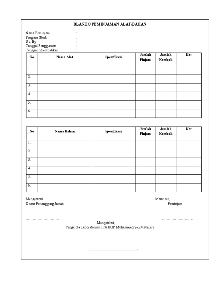 Blanko Peminjaman Alat New | PDF