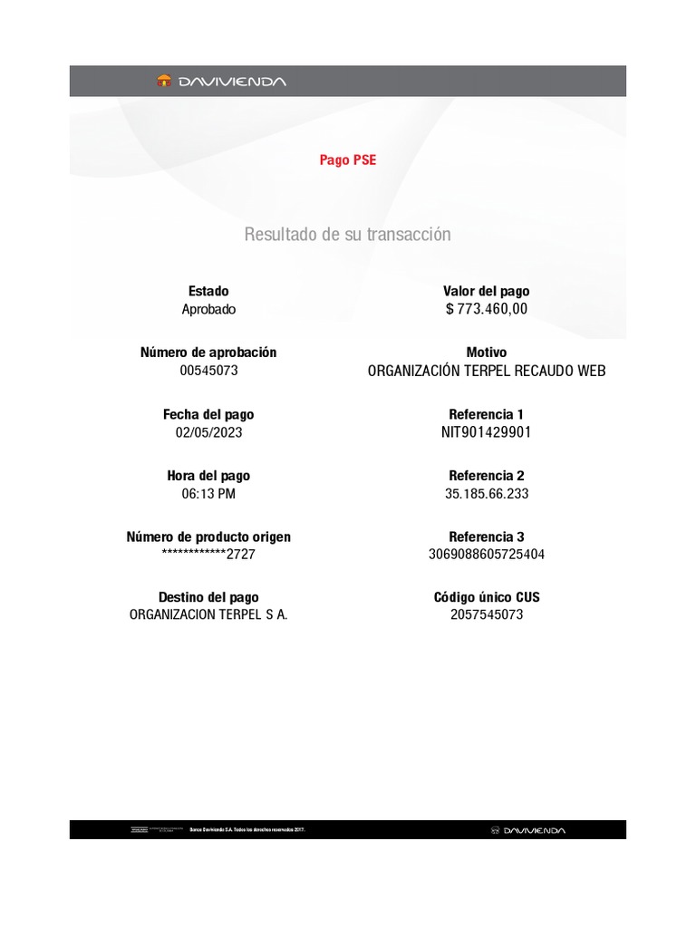 Confirmación de Pago Aprobado Terpel | PDF