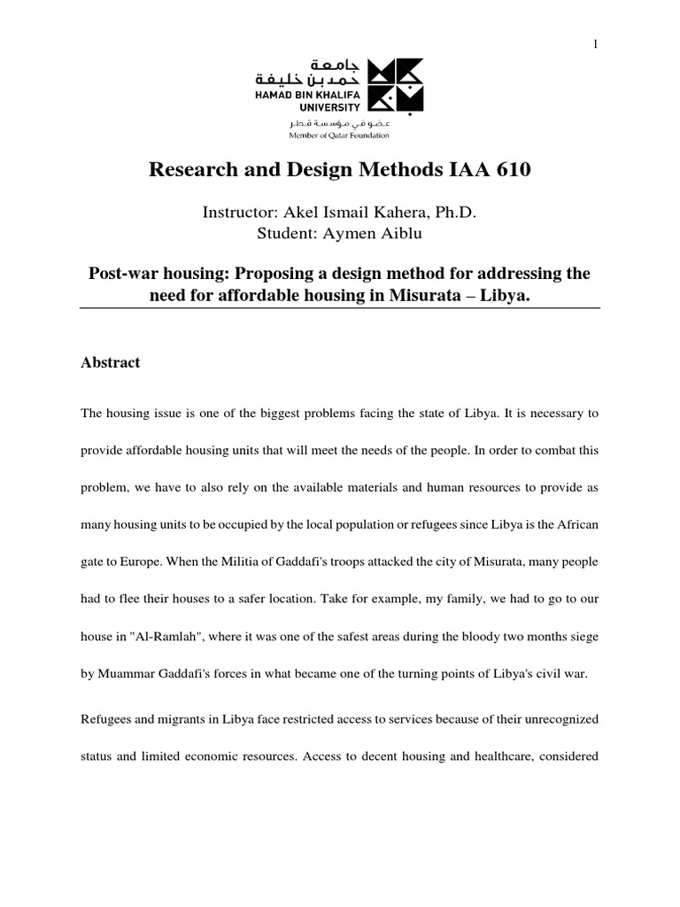 Research and Design Methods Iaa 610 - Final Essay - Housing in Misurata ...