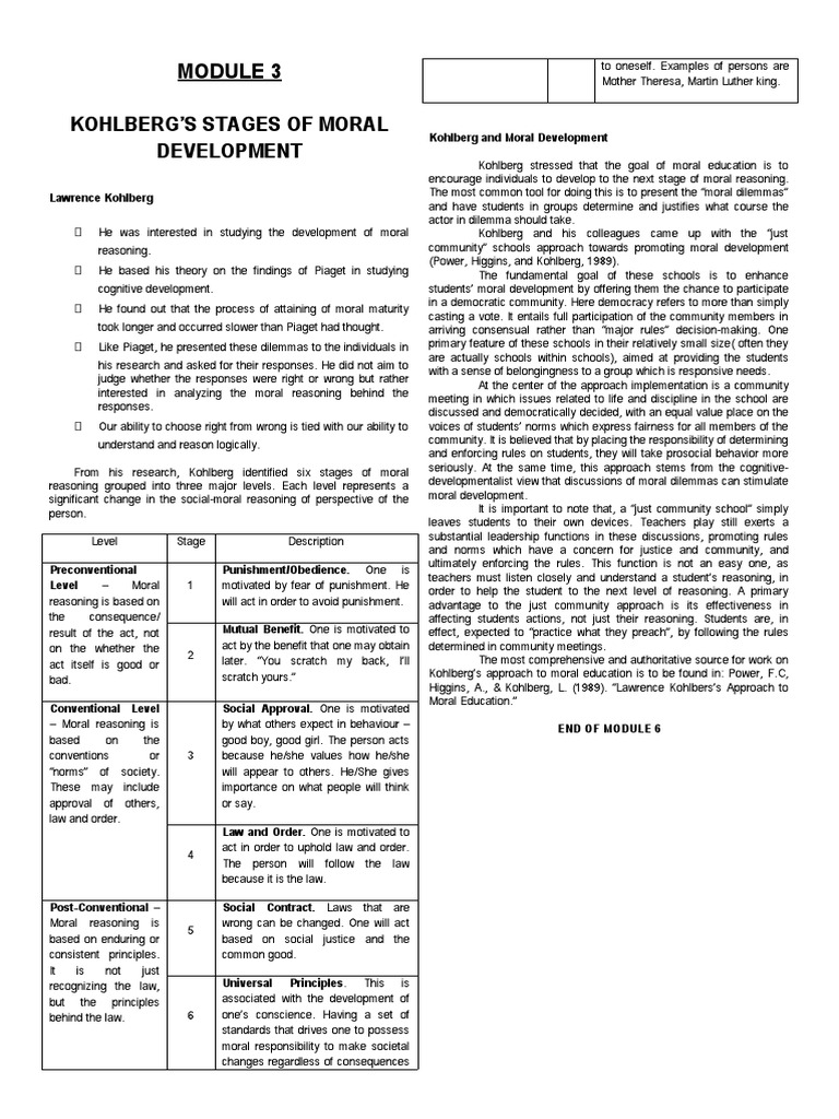 M6 KOHLBERG'S STAGES OF MORAL DEVELOPMENT | PDF