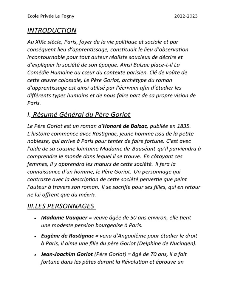 Exposé Sur Le Pèregoriot | PDF