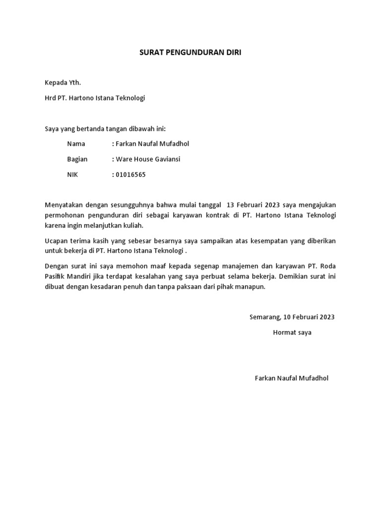 Surat Pengunduran Diri | PDF