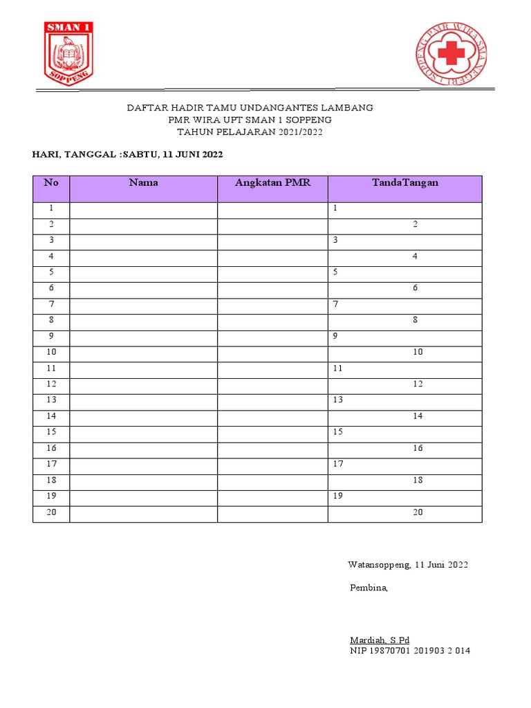 Daftar Hadir Tamu Undangan PMR 2022 | PDF