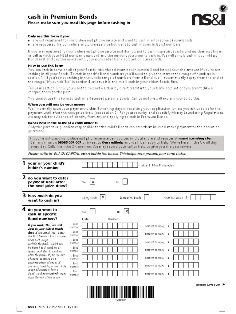 Premium Bonds Cashing In Instructions | PDF