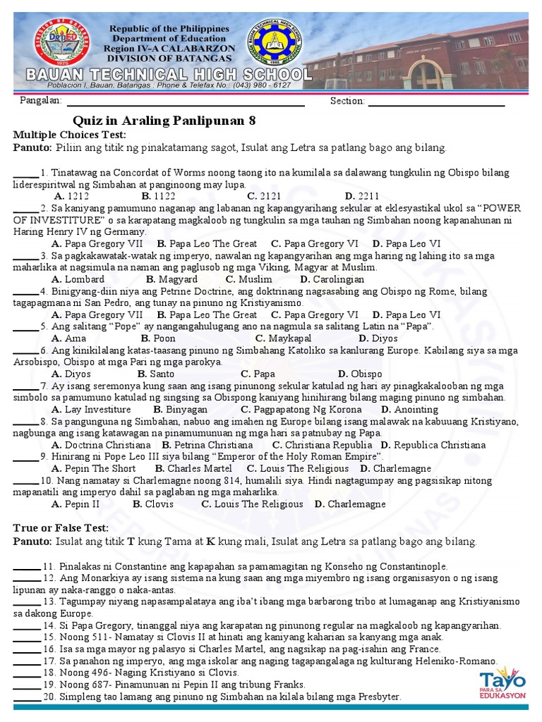 (AP) Quiz Group 3 (Easy) | PDF