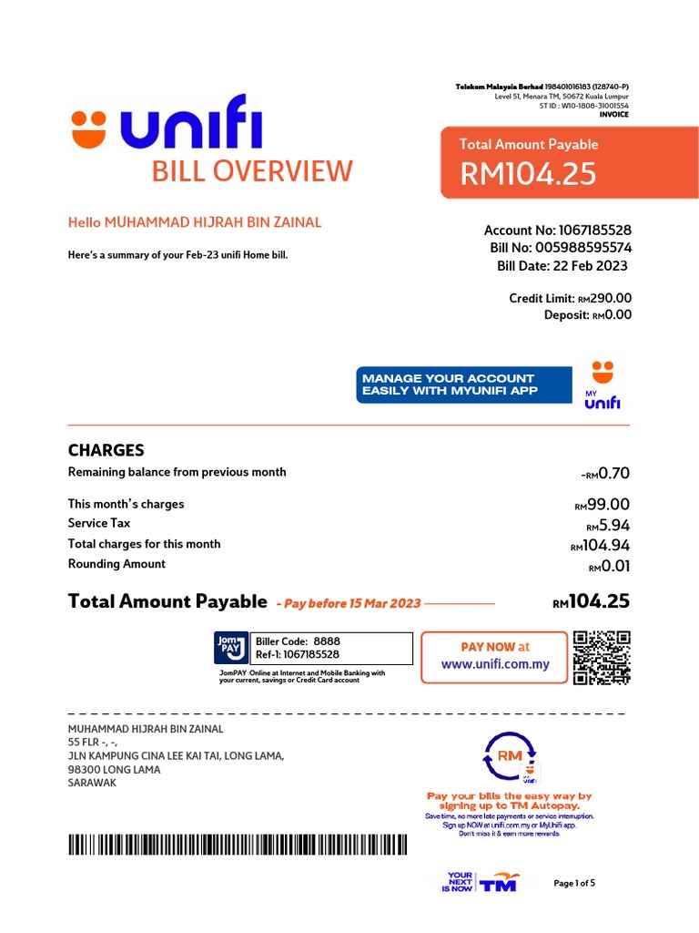 Unifi Home Bill Summary for Feb 2023 | PDF | Payments | Service Industries