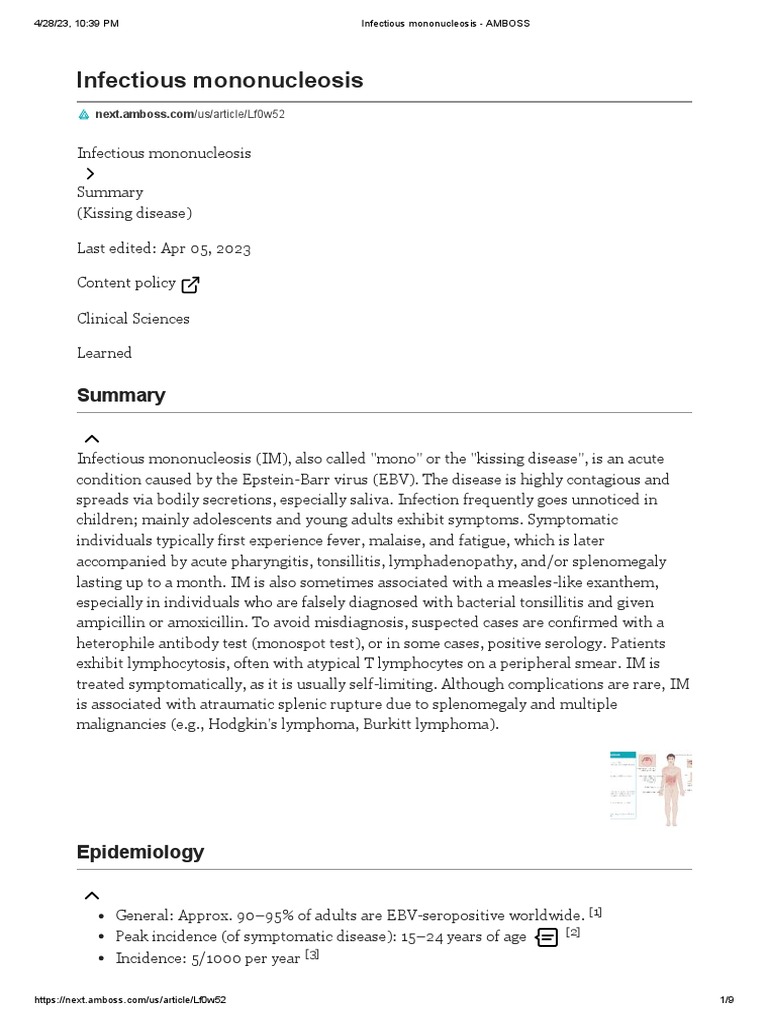 Infectious Mononucleosis - AMBOSS | PDF