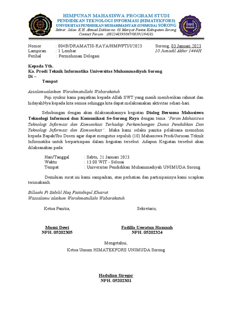 Format Surat - Delegasi | PDF