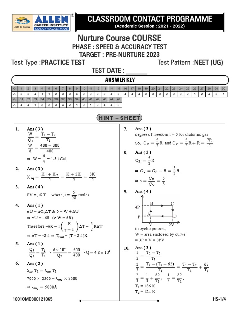 SAT # 12 (Thermal Physics) - HS | PDF | Mechanical Engineering | Quantity