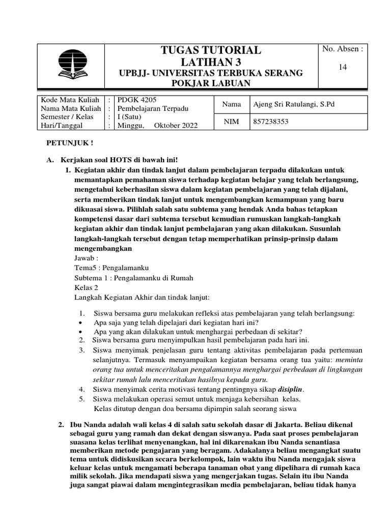 Tugas Tutorial 1 Pembelajaran Terpadu - Latihan 3 | PDF