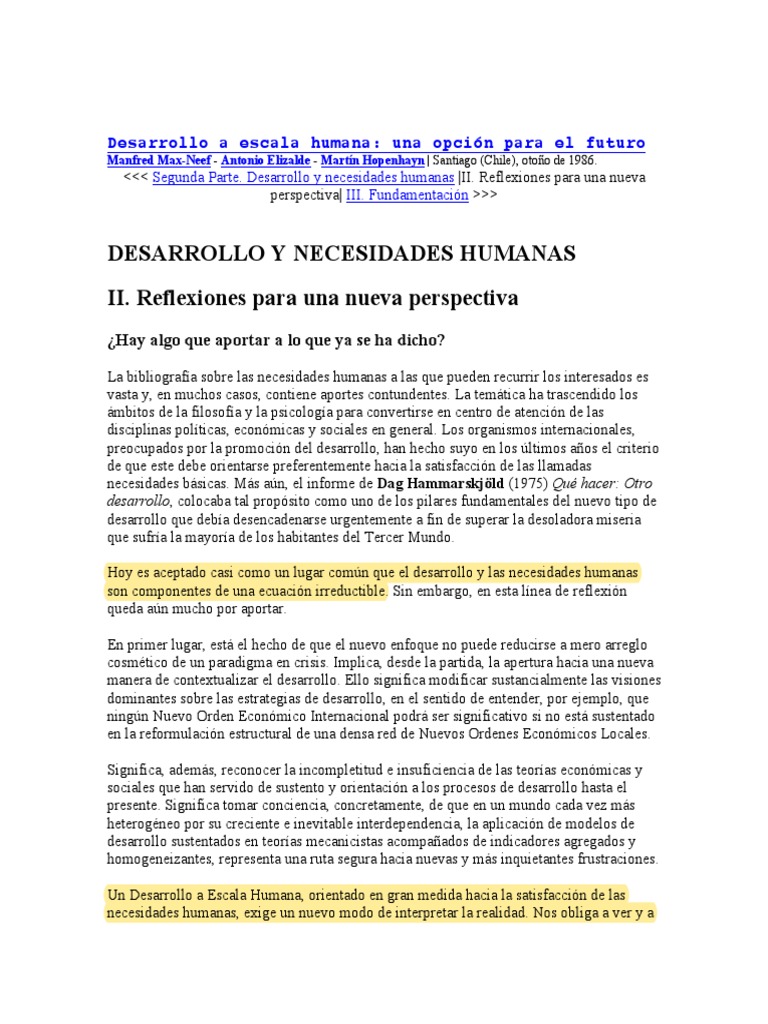 II. Desarrollo y Necesidades Humanas Manfred Max Neef | PDF | Inflación ...