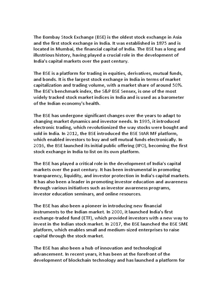 Essay On Bombay Stock Exchange | PDF | Stock Exchange | Stocks