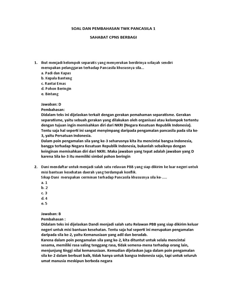 Soal Dan Pembahasan TWK Pancasila 1 | PDF
